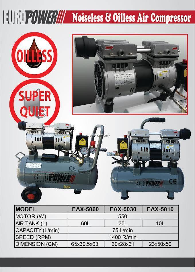 EURO X-5030 550W 30Liter Silent Oil-Free Air Compressor