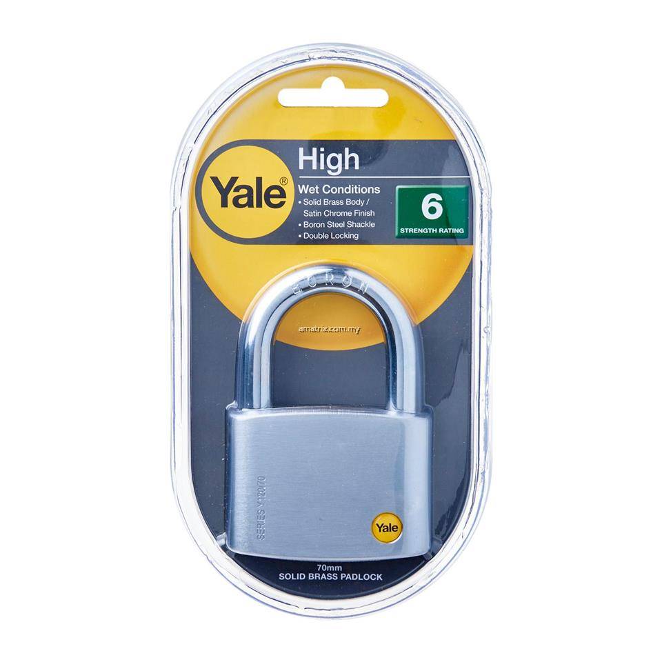 70mm Silver Series Outdoor Brass / Satin Padlock (Baron Shackle) Yale ...