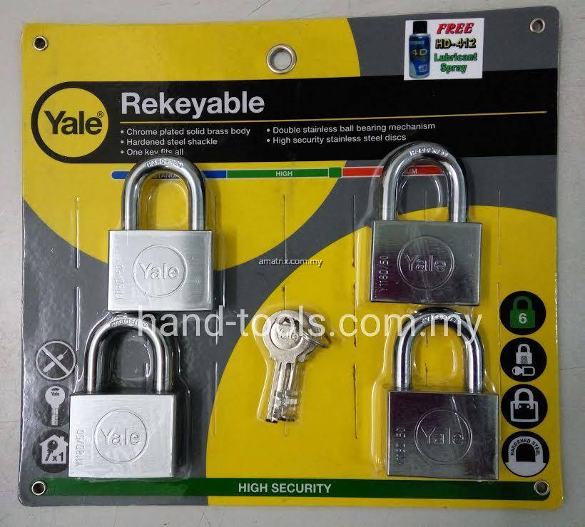 50mm Chrome Plated Rekeyable Keyed Alike System Padlock Set YALE Y118D ...