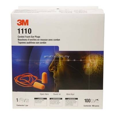 3M 1110 Corded Disposable Earplugs 100 prs / box
