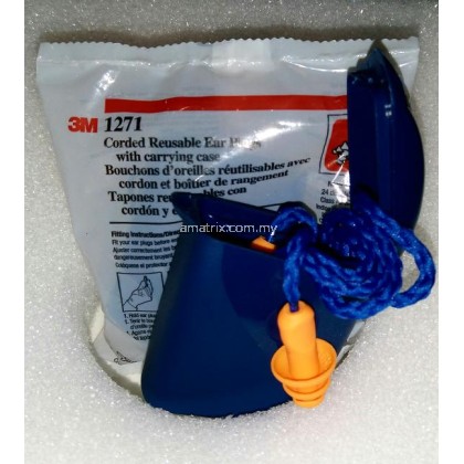 3M 1271 Reusable Corded Earplugs c/w case 50 prs / box