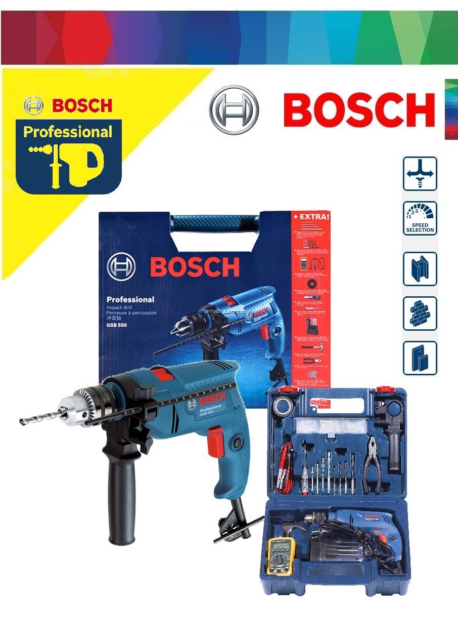BOSCH GSB550-Electrician Kit 550W 13mm Impact Drill + Smart Kit