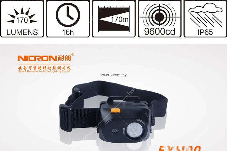 NICRON EXH90 RECHARGABLE HEADLAMP LAMP TORCHLIGHT FLASHLIGHT IP65 HEAVY ...