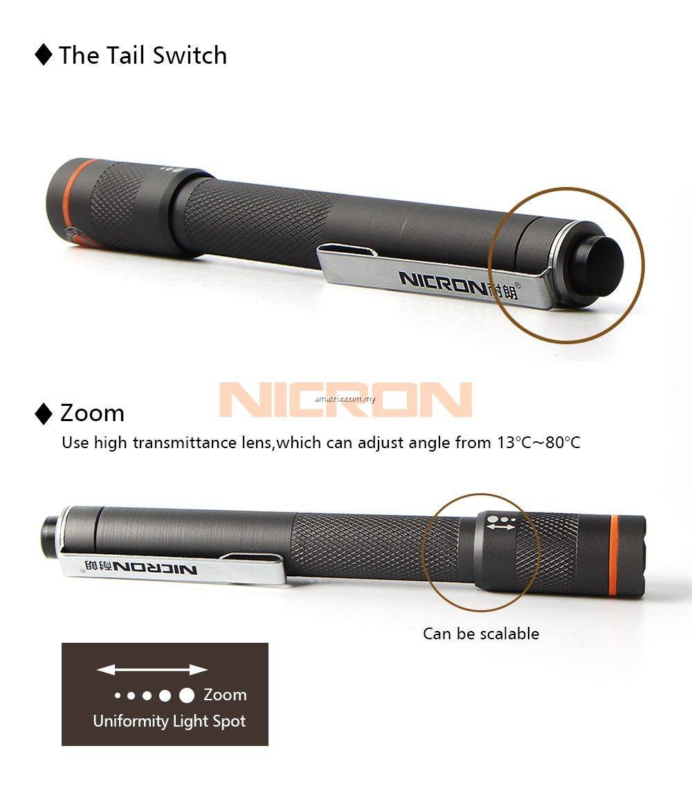 Nicron B22 High CRI Color Match Focus Pen Style Flashlight