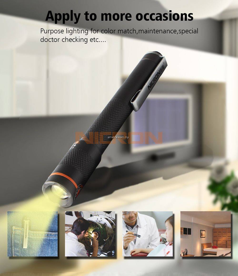 Nicron B22 High CRI Color Match Focus Pen Style Flashlight