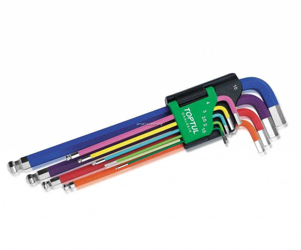 TOPTUL GAAL0918 9PCS RAINBOW EXTRA LONG BALL POINT HEX KEY WRENCH SET
