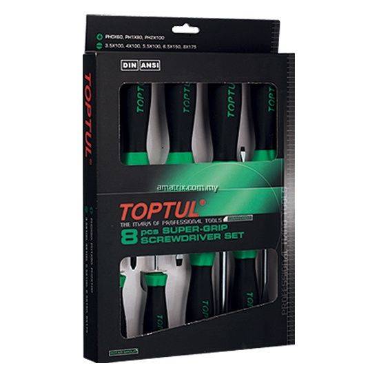 Toptul GAAE0807 8pcs Slotted and Phillips Super-Grip Screwdriver Set
