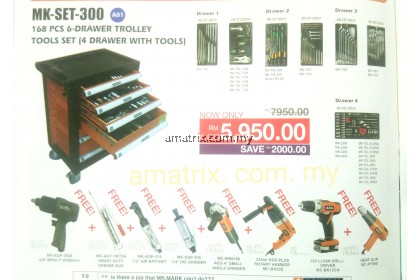 MR.MARK MK-SET-300 168 PCS 6-DRAWER TROLLEY TOOLS SET (4 DRAWER WITH TOOLS)
