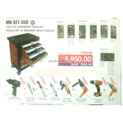MR.MARK MK-SET-300 168 PCS 6-DRAWER TROLLEY TOOLS SET (4 DRAWER WITH TOOLS)