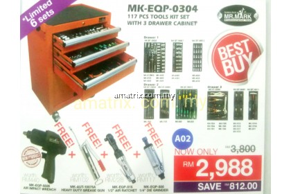 MR.MARK MK-EQP-0304 117 PCS TOOLS SET WITH 3 DRAWER CABINET