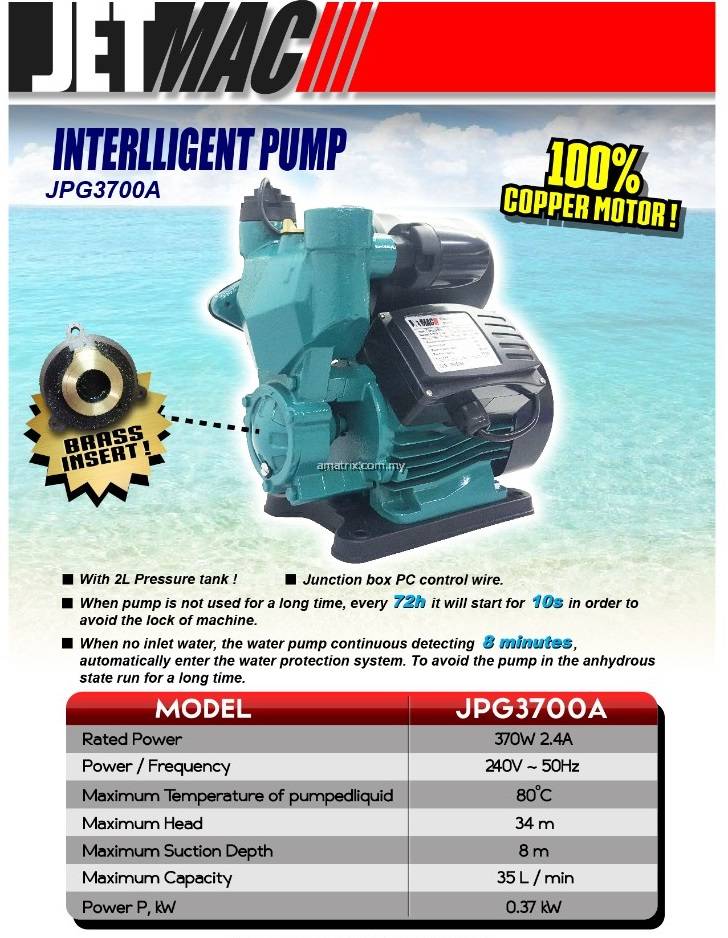 JETMAC JPG3700A Intelligent Water Pump 0.5HP