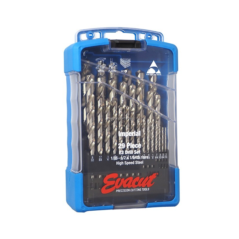 EVACUT E3# 1/16"-1/2" HSS DRILL BITS SET 29PCS