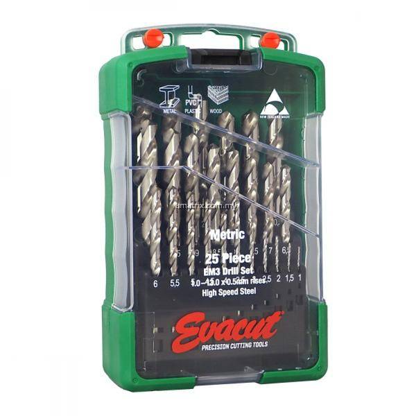 EVACUT E3M 1.0-13.0MM HSS DRILL BITS SET 25PCS