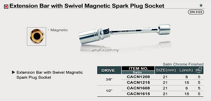 toptul CACN1215 SWIVEL MAGNETIC SPARK PLUG EXTENSION SOCKET 3/8"DR X 21MM