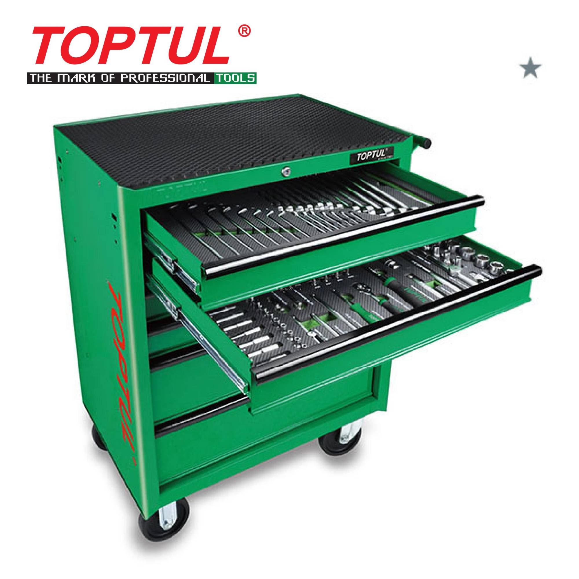 Toptul GE20551 W/6 Drawer Mobile Tool Trolley 205pcs Mechanical Tool ...