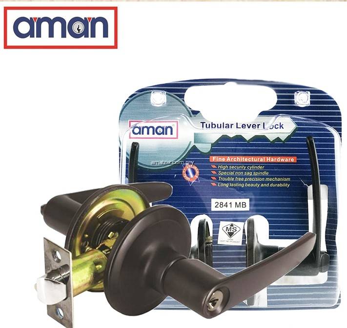 Aman 2841MB MATTE BLACK Tubular Lever Lock Entrance Door Lock Knob Set
