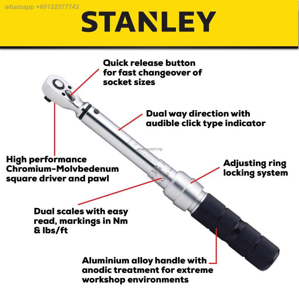Stanley STMT73592-8:3/4″Drive Torque Wrench,Torque Range 150-750Nm /110 ...