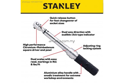 Stanley STMT73587-8 1/4" Drive TORQUE WRENCH 5-25 NM / 48.7-225.7 in-lb ...