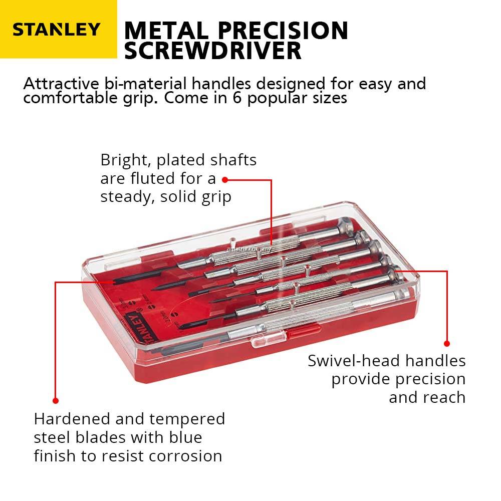 STANLEY STHT66039-8 (66-039) METAL PRECISION SCREWDRIVER SET 6PCS
